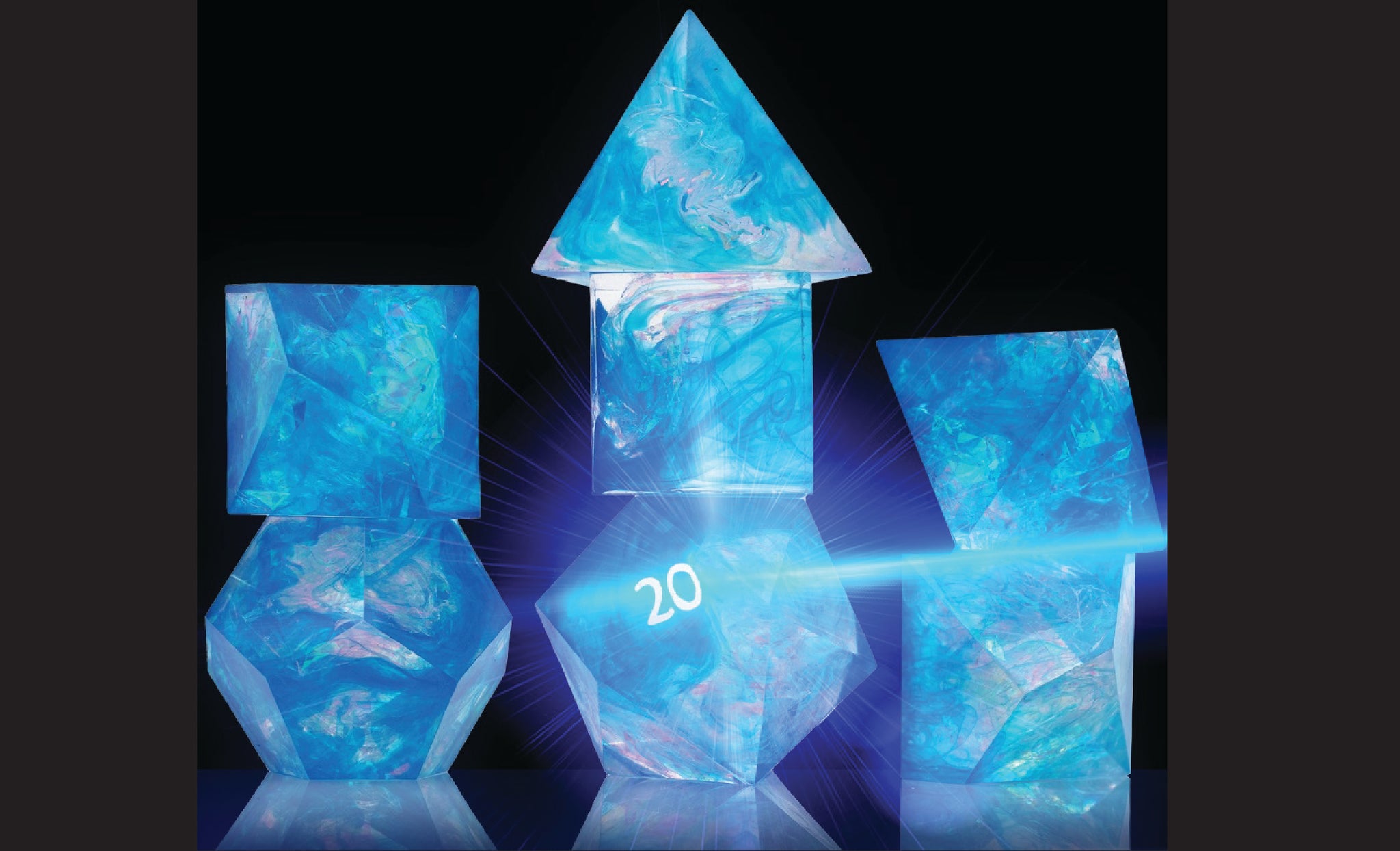 Blue UV Dice Set flashlight included - Cloak & Dagger | Sirius Dice