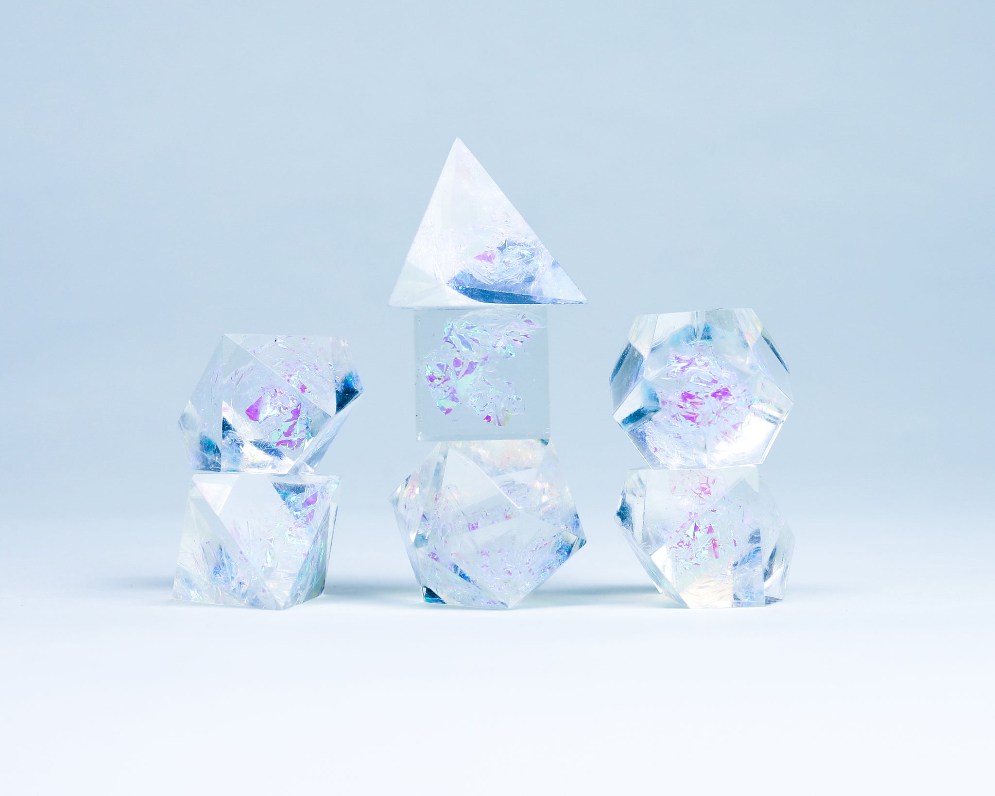 Transparent UV Dice Set flashlight included - Cloak & Dagger | Sirius Dice